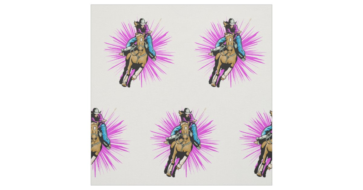 Western Rodeo Cowgirl Barrel Racing Running Horse Fabric | Zazzle