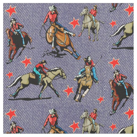 Western Rodeo Cowgirl Barrel Racing Fabric | Zazzle