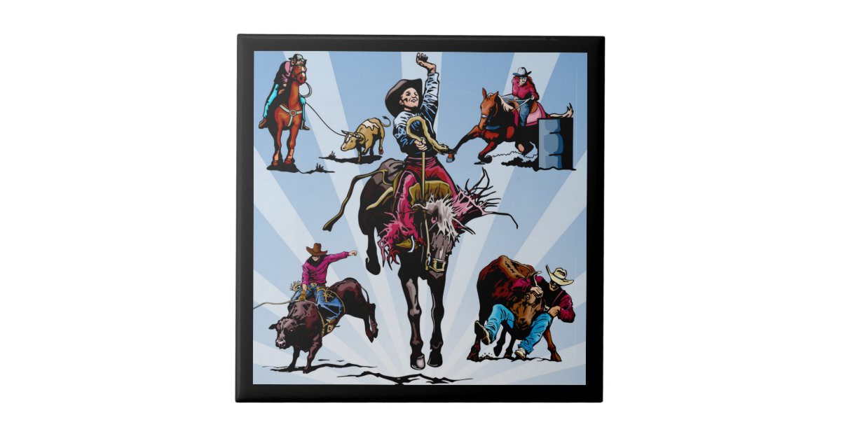Western Rodeo Events Cowboys Cowgirls Ceramic Tile | Zazzle