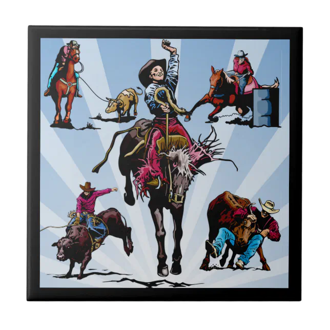 Western Rodeo Events Cowboys Cowgirls Ceramic Tile | Zazzle