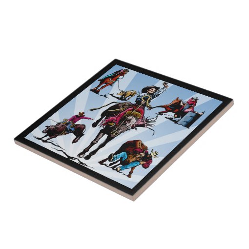 Western Rodeo Events Cowboys Cowgirls Ceramic Tile | Zazzle