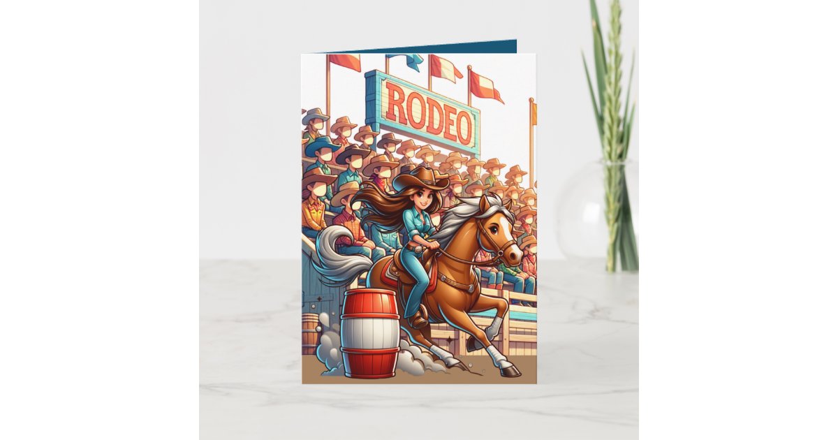 Western Rodeo Horse Cowgirl Barrel Racing Custom Card | Zazzle