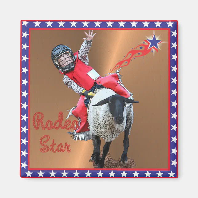 Western Rodeo Star Mutton Busting Kid Magnet | Zazzle
