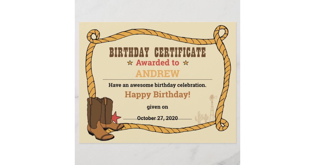 Western Rodeo Themed Party 1st Rodeo Certificate | Zazzle
