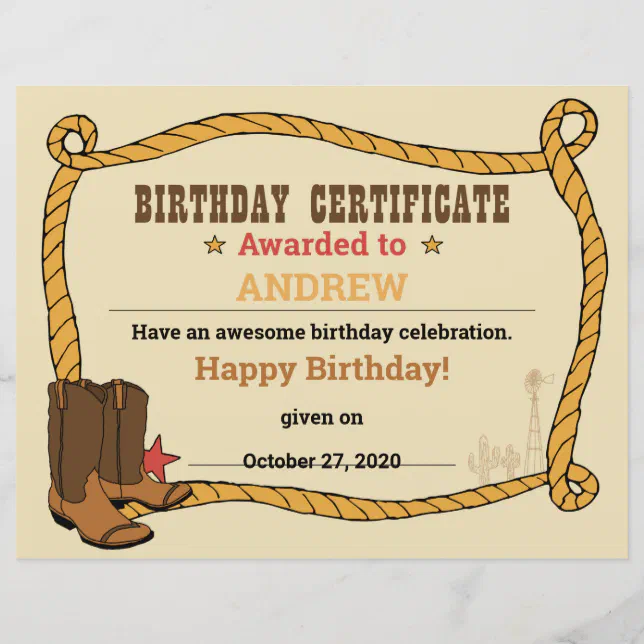 Western Rodeo Themed Party 1st Rodeo Certificate | Zazzle