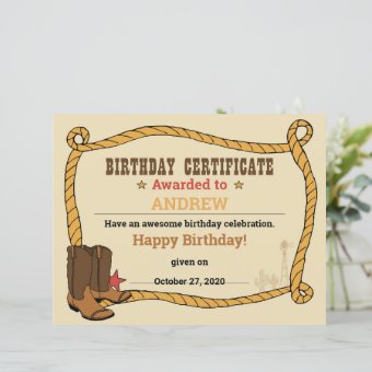 Western Rodeo Themed Party 1st Rodeo Certificate | Zazzle