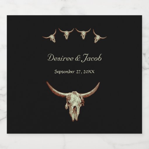 Western Rustic Black Wedding Bull Cow Skull Beer Bottle Label | Zazzle