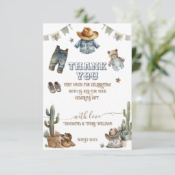 Western Rustic Boho Little Cowboy Baby Shower Thank You Card | Zazzle