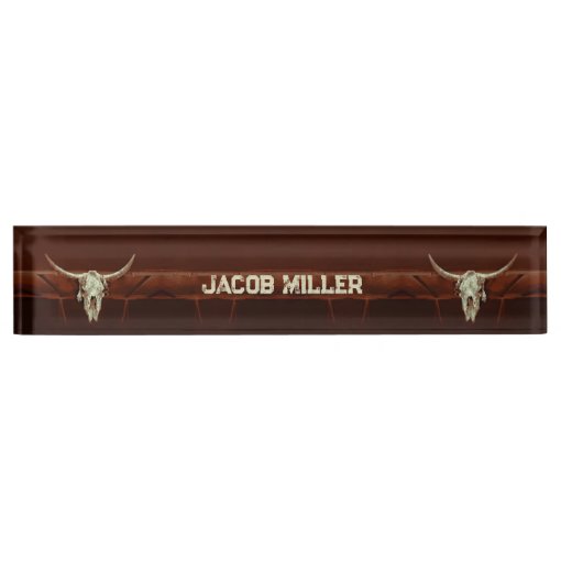 Western Rustic Brown Bull Skull Country Rodeo Desk Name Plate | Zazzle