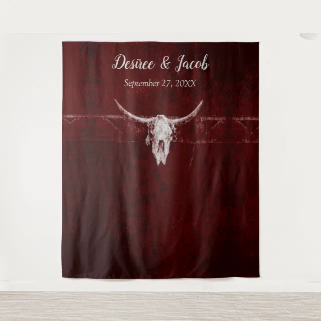 Western Rustic Bull Skull Burgundy Backdrop | Zazzle