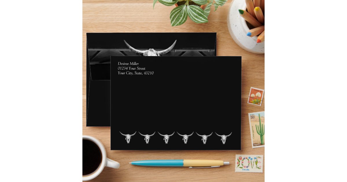 Western Rustic Country Black And White Envelope | Zazzle