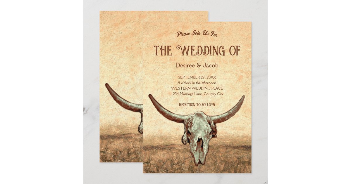 Western Rustic Country Bull Skull Invitation | Zazzle