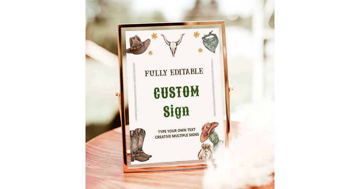 Western Rustic Cowboy Birthday Party Table Sign | Zazzle