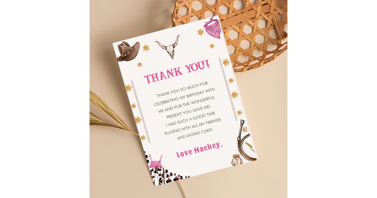 Western Rustic Cowboy Birthday Party Thank You Card | Zazzle