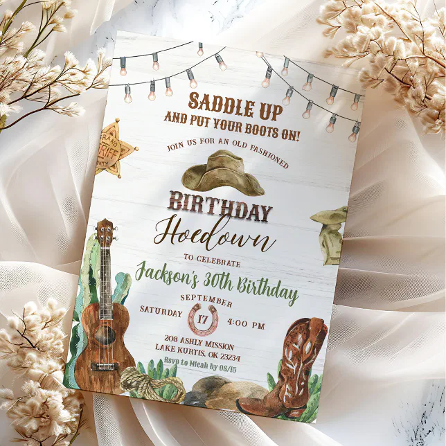 Western Rustic Hoedown Cowboy Birthday Party Invitation | Zazzle
