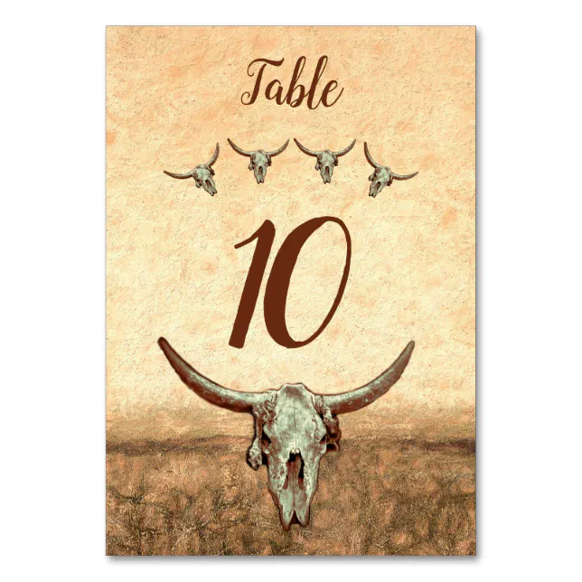Western Rustic Wedding Country Bull Cow Skull Table Number | Zazzle