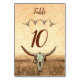 Western Rustic Wedding Country Bull Cow Skull Table Number | Zazzle