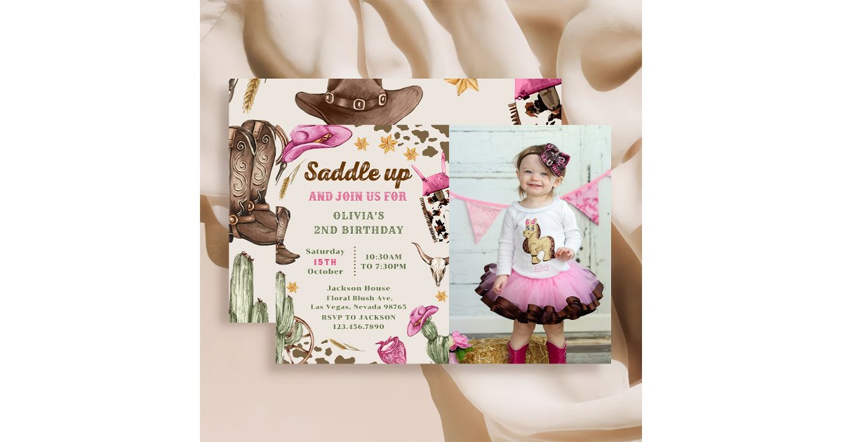 Western Saddle Up And Join Us For Birthday Photo Invitation | Zazzle