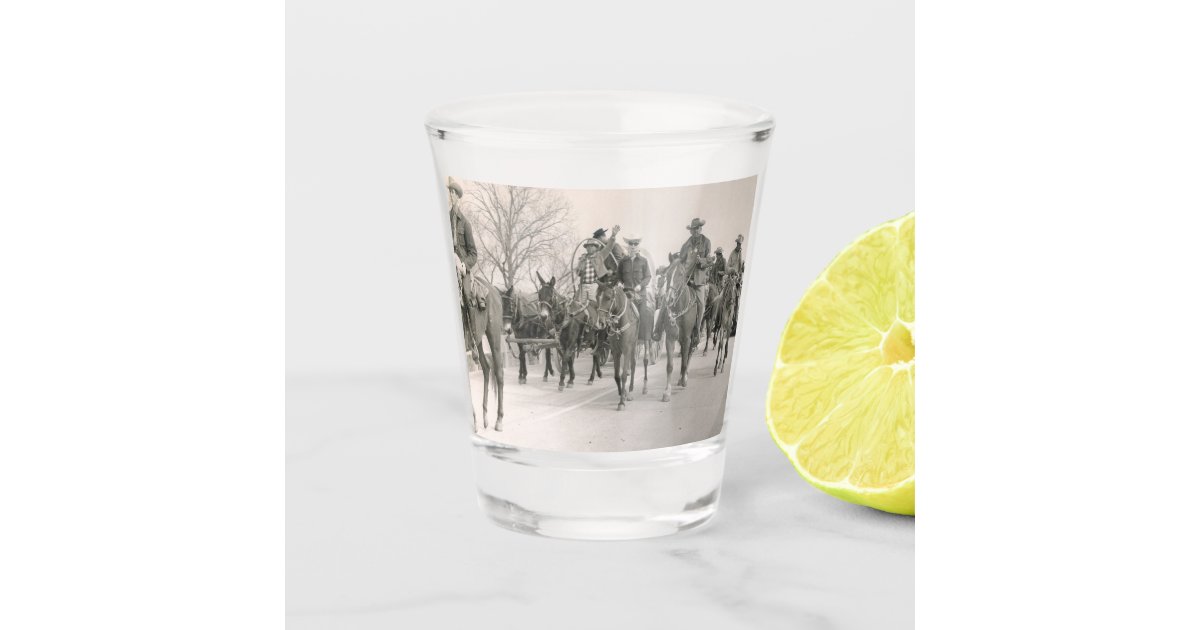 Western Salt Gras Trail Ride Cowboys Cowgirls Shot Glass | Zazzle