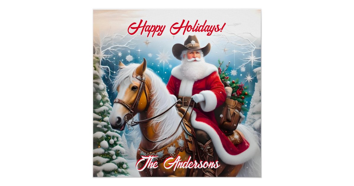 Western Santa Claus Christmas Poster | Zazzle