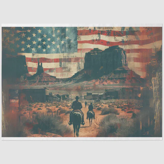 Western Scene Stars Stripes Decoupage Tissue Paper | Zazzle