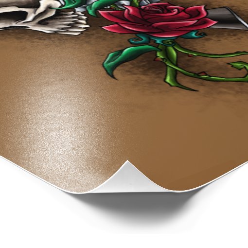 Western Skull with Red Roses and Revolver Pistol Photo Print | Zazzle