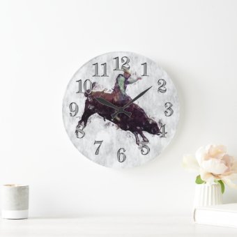 Western-style Bull Rider Rodeo Cowboy Large Clock | Zazzle