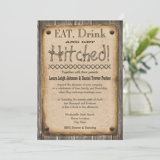 Western Style Eat, Drink and Get Hitched Wedding Invitation | Zazzle