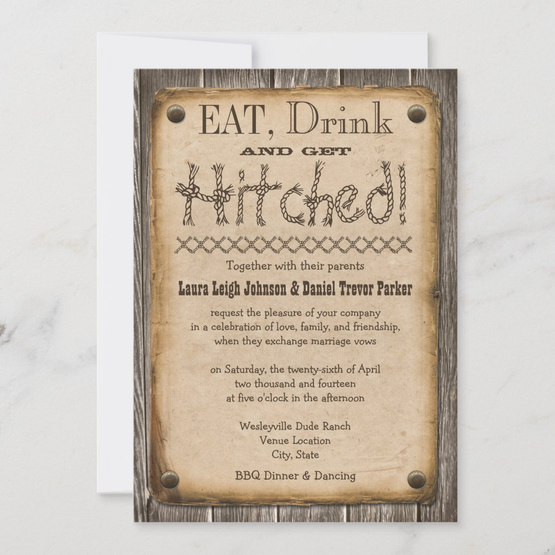 Western Style Eat, Drink and Get Hitched Wedding Invitation | Zazzle