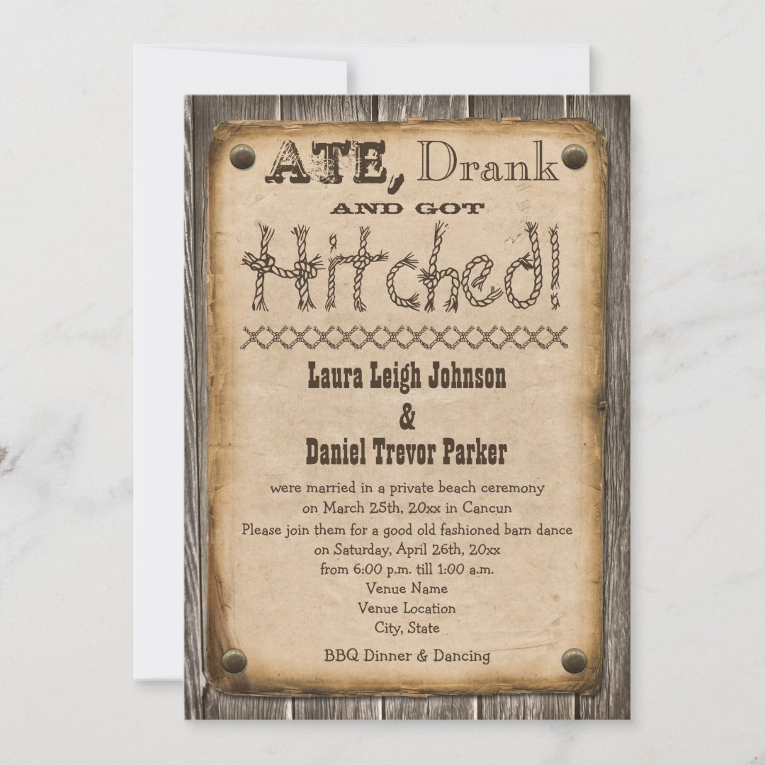 Western Style Wedding Reception Invite | Zazzle