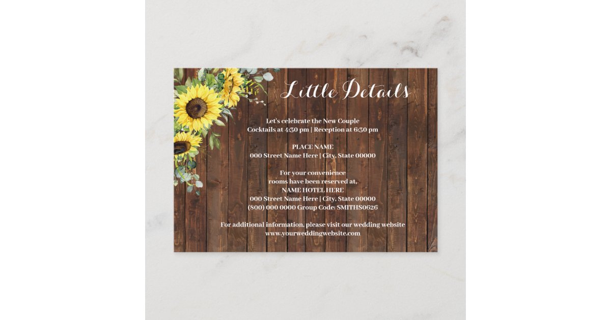 Western Sunflowers Greenery Shower Wedding Details Enclosure Card | Zazzle