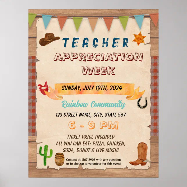 Western teacher staff appreciation itinerary flyer poster | Zazzle