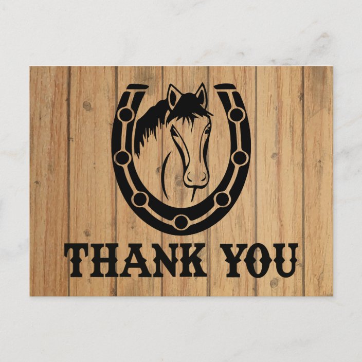 Western Thank You Horse Horseshoe Wedding Wood Postcard | Zazzle.com
