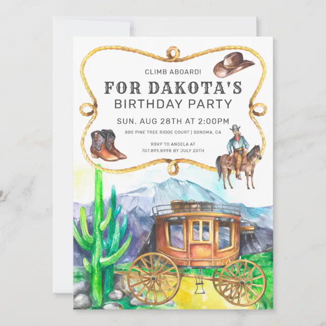 Western Theme Stagecoach Cowboy Birthday Party Invitation | Zazzle