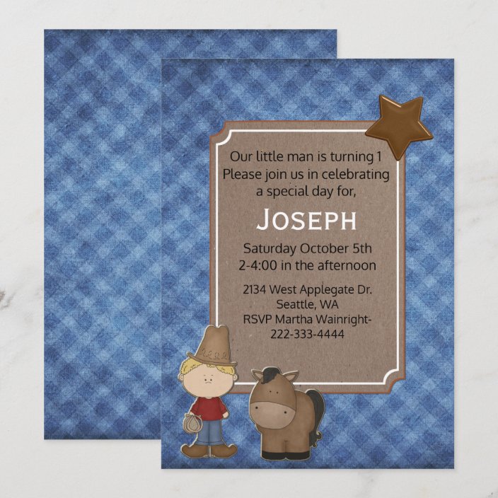 Western Themed Baby Boy First Birthday Invitation | Zazzle.com