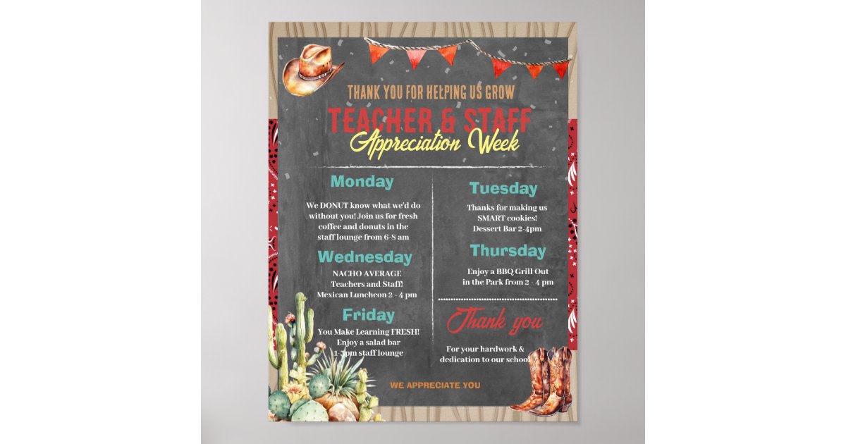 Western Themed Teacher Appreciation Week Poster | Zazzle