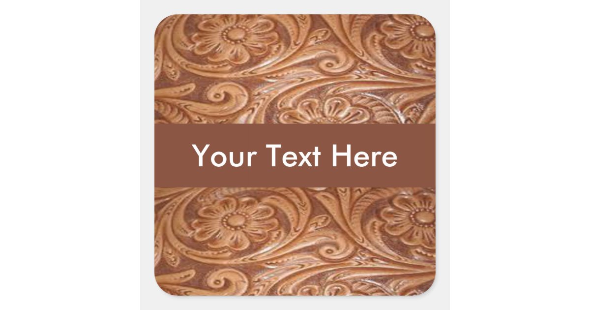 Western Tooled Leather Customizable Square Sticker | Zazzle