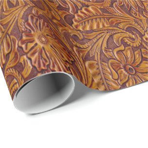Turquoise Tooled Leather Print Western Fabric | Zazzle