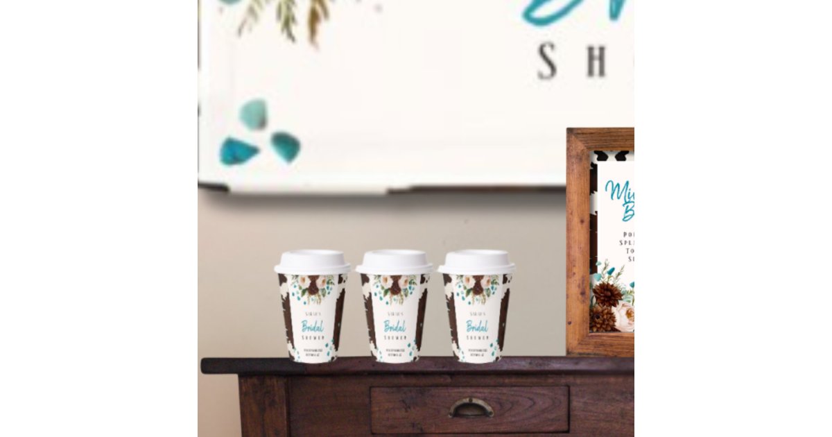 Western Turquoise Boho Rustic WIldflowers Paper Cups | Zazzle