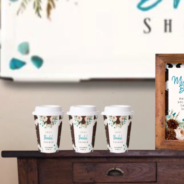 Western Turquoise Boho Rustic WIldflowers Paper Cups | Zazzle