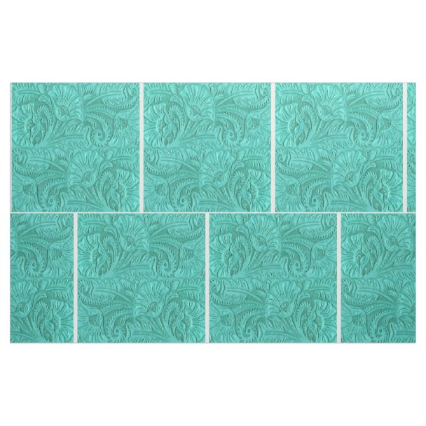 Turquoise Tooled Leather Print Western Fabric | Zazzle.com