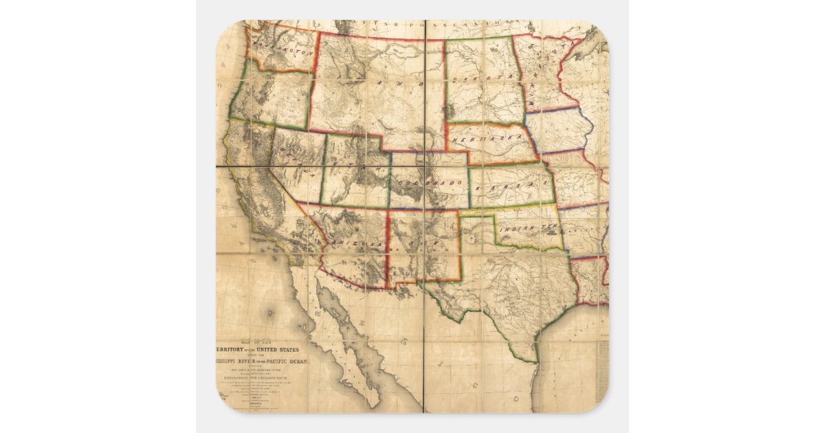 Western United States Territory Map (1858) Square Sticker | Zazzle