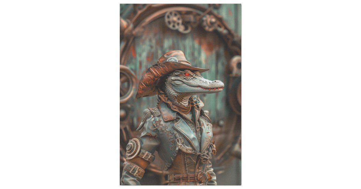 Western Victorian Steampunk Lady Gator Decoupage Tissue Paper | Zazzle
