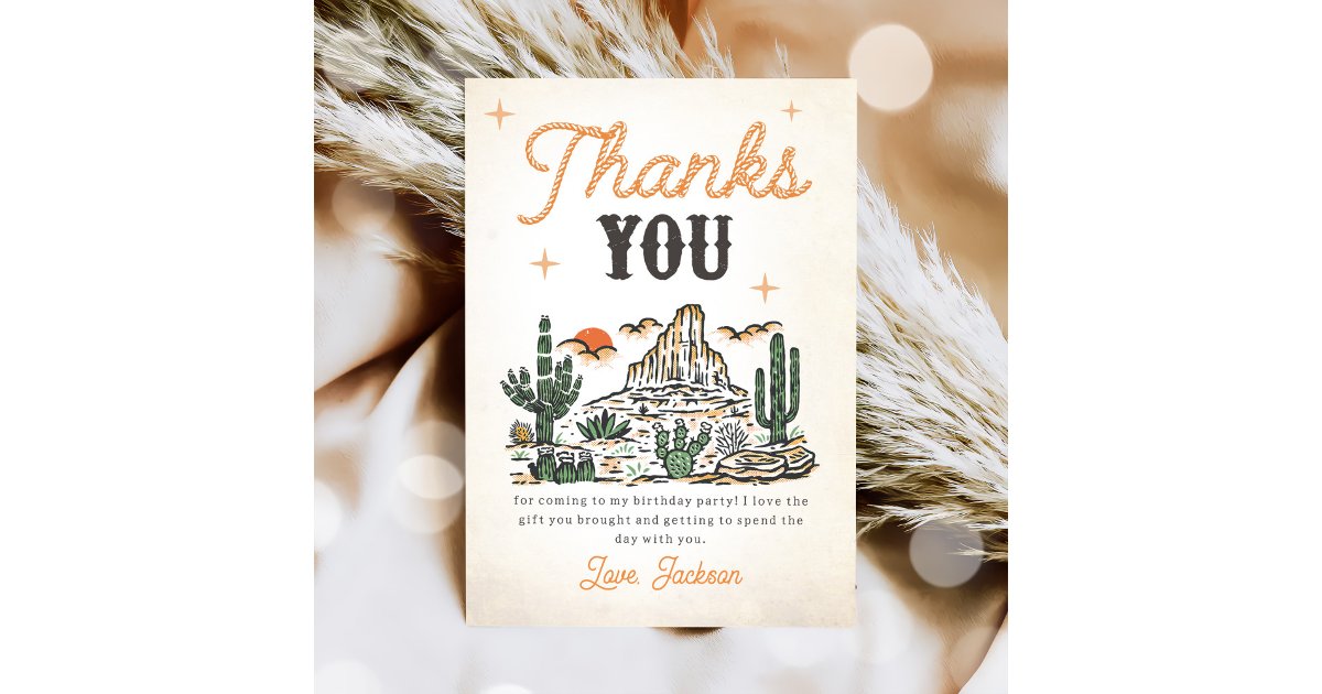Western Vintage Desert Cowboy Birthday Thank You Card | Zazzle