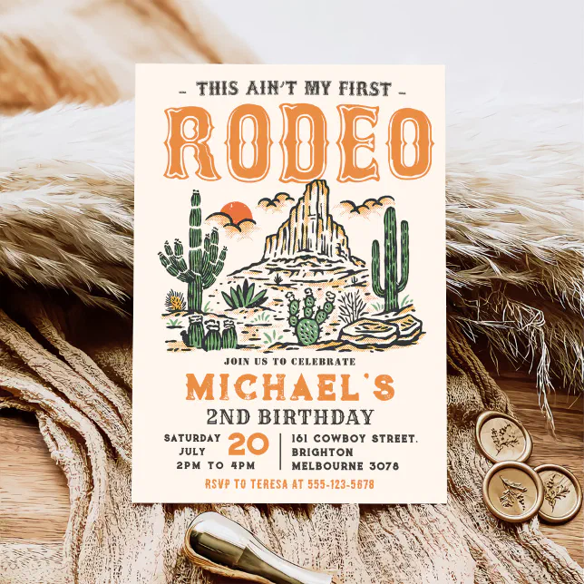 Western Vintage Desert Rodeo 2nd Birthday Invitation | Zazzle