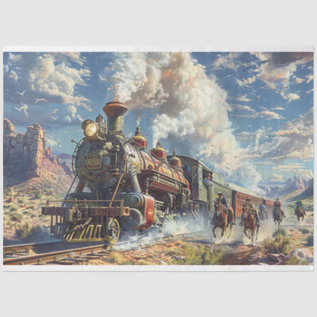 Western Vintage Train Heist Decoupage Tissue Paper | Zazzle