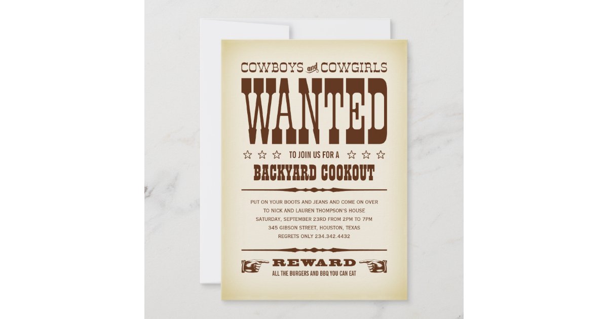 Western Wanted Poster Party Invitations | Zazzle