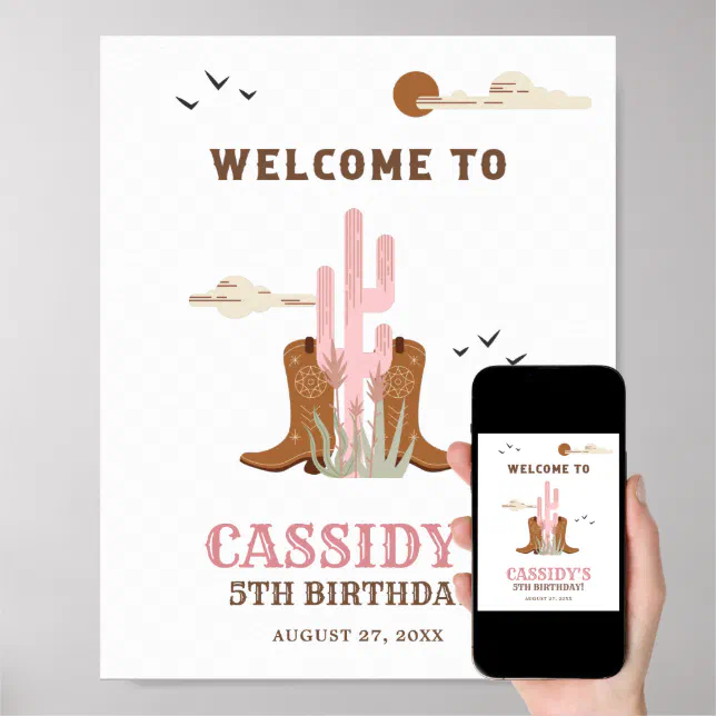 Western Wild West Cowgirl Birthday Party Welcome Poster | Zazzle