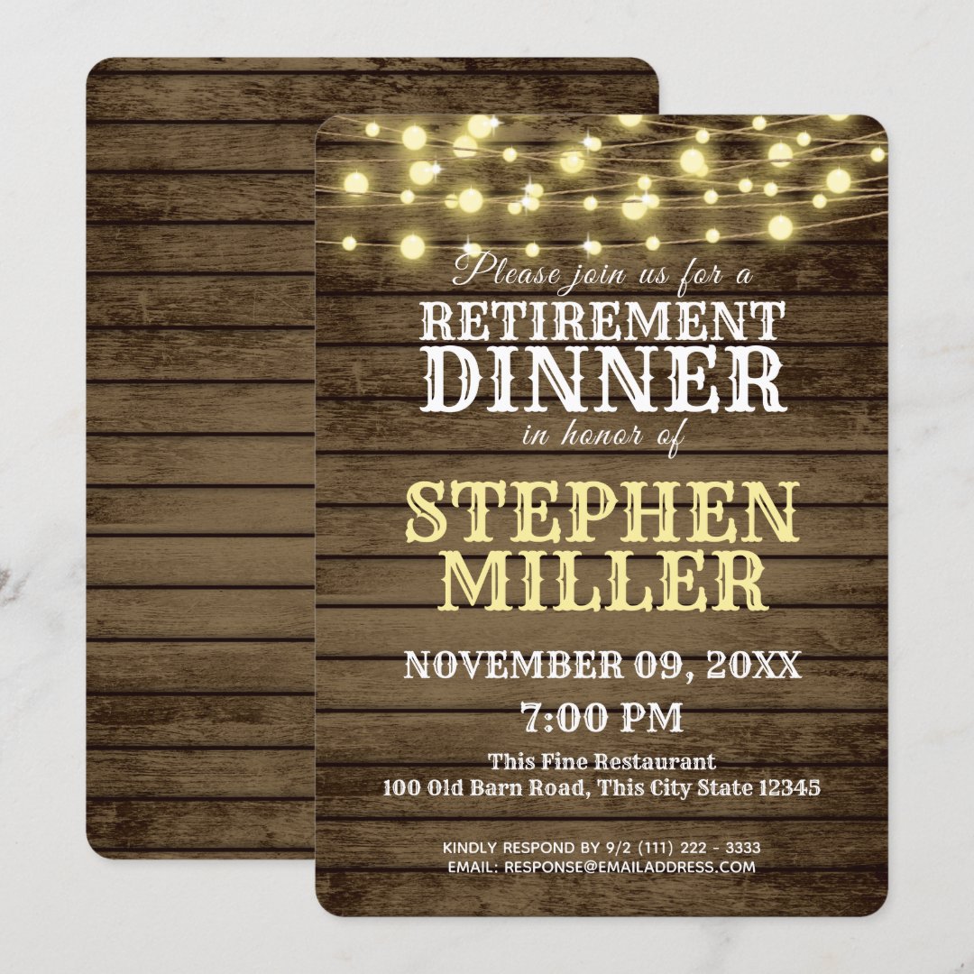 Western Wood and Lights Retirement Dinner Invitation | Zazzle