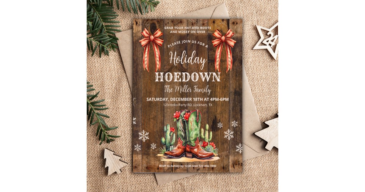 Western Xmas, Holiday Hoedown Invite, Cowboy Boots Invitation | Zazzle